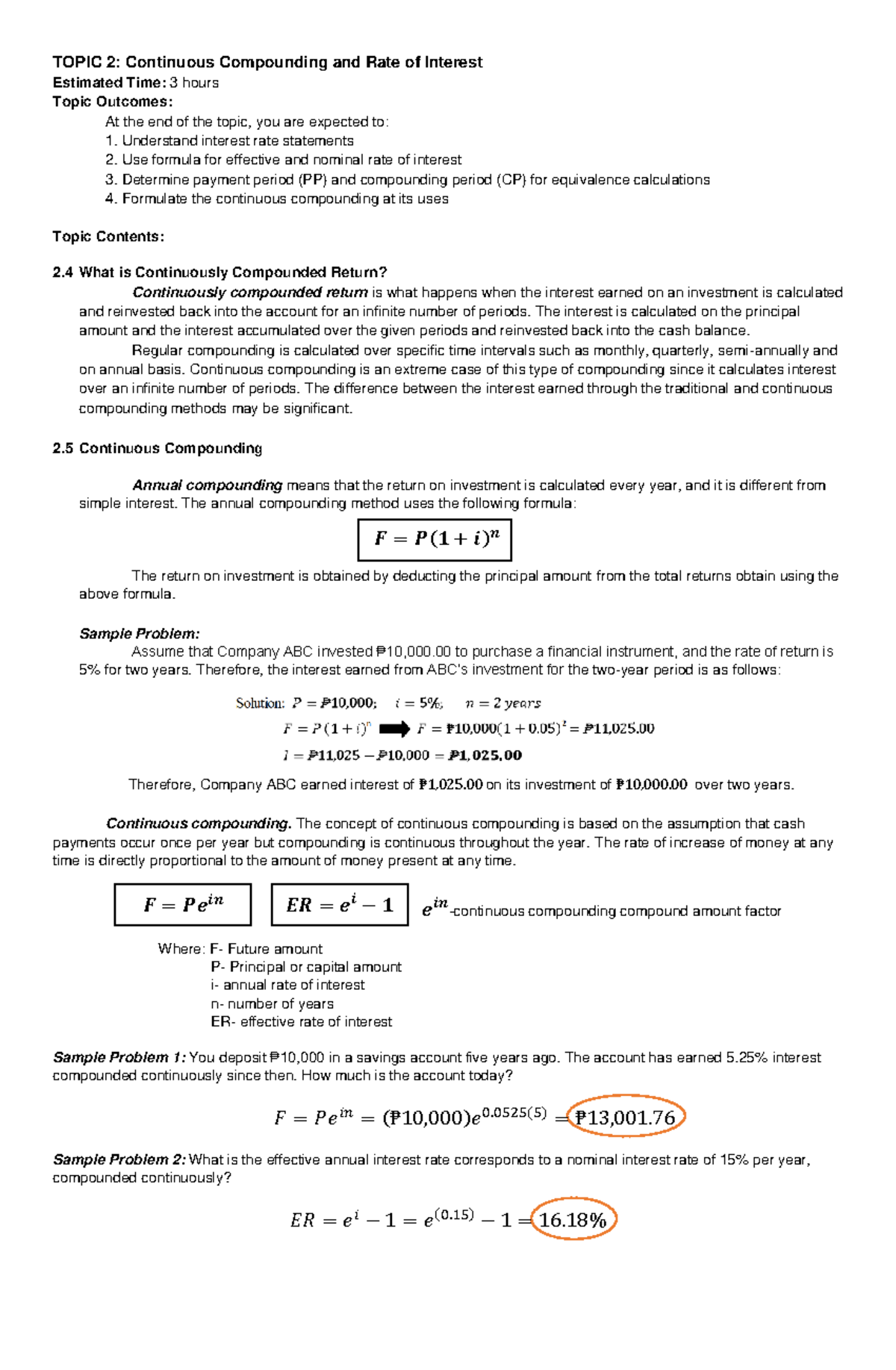 Continuous Compounding & Interest Rates - EECON 1 Module 2 Topic 2 ...