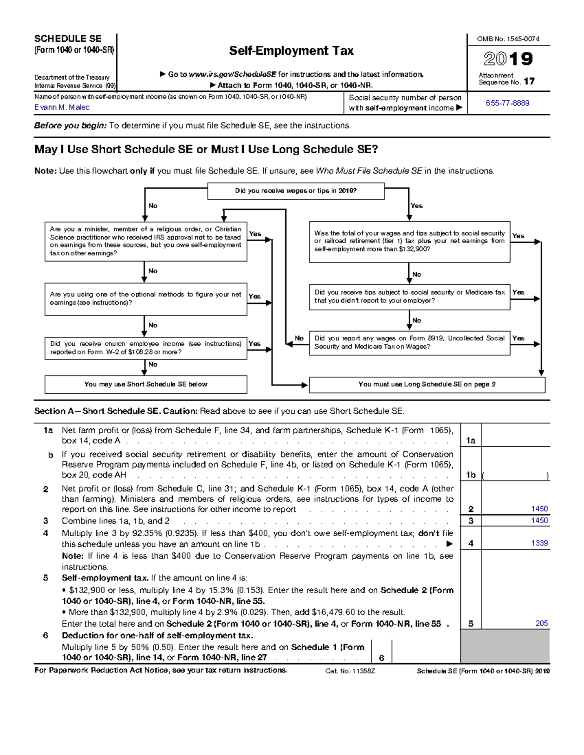 F1040sse - Tax return - SCHEDULE SE (Form 1040 or 1040-SR) Department ...