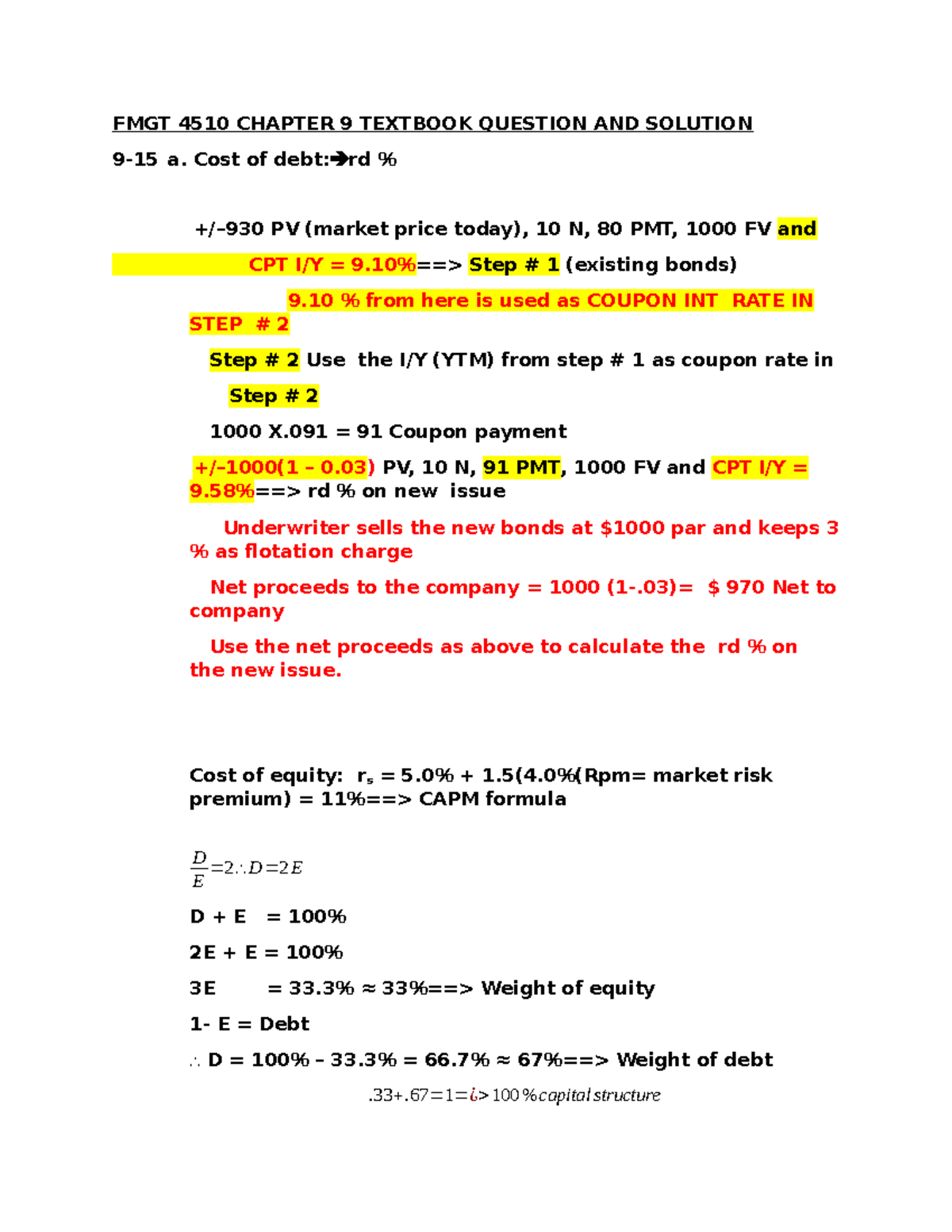 FMGT 4510 Chapter 9-15 Textbook Questions & Solutions - Studocu