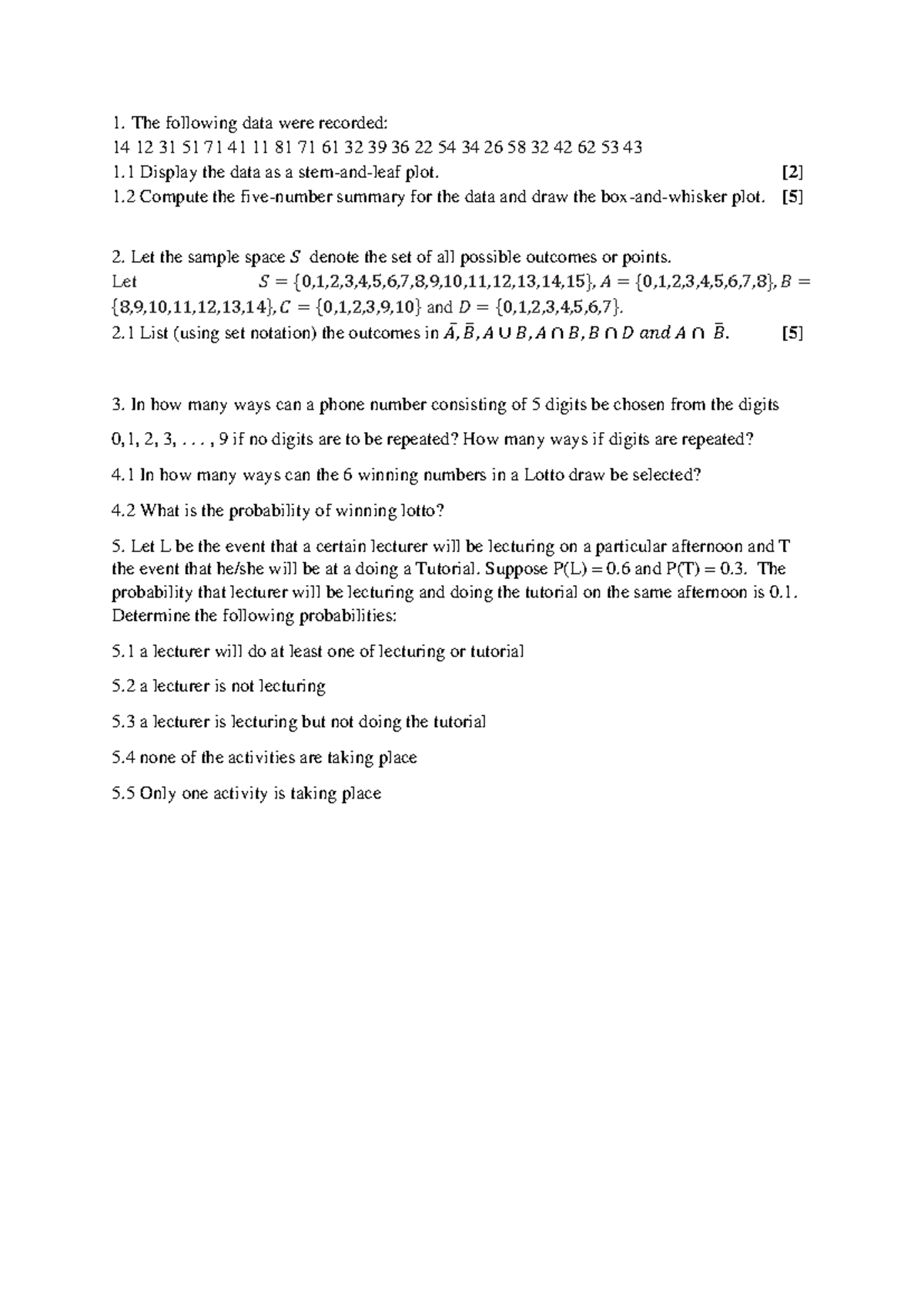 NSTA51516 Tutorial Questions for Chapters 1-3: Data Analysis ...