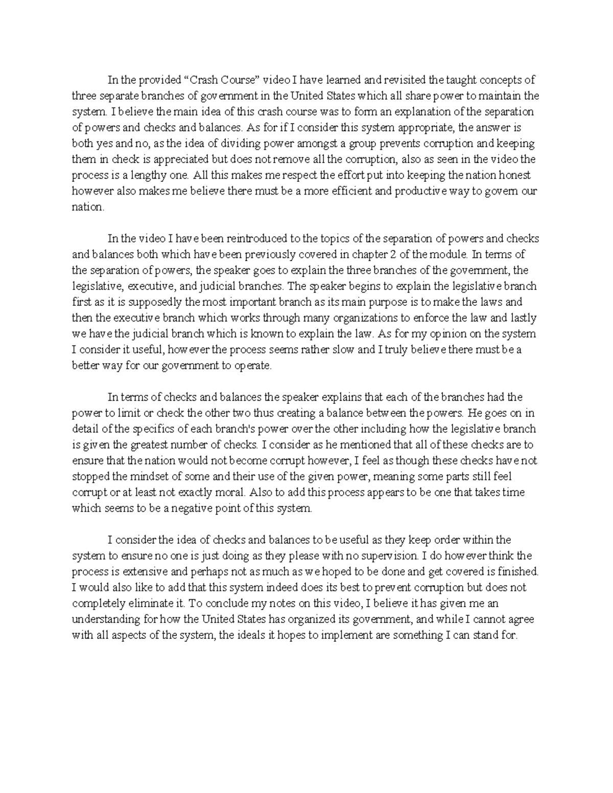 Separation of Powers & Checks and Balances: Crash Course GOVT #3 - Studocu