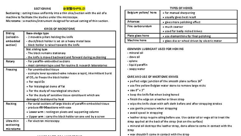 Histopathology Techniques: Microtome and Tissue Sectioning Guide - Studocu