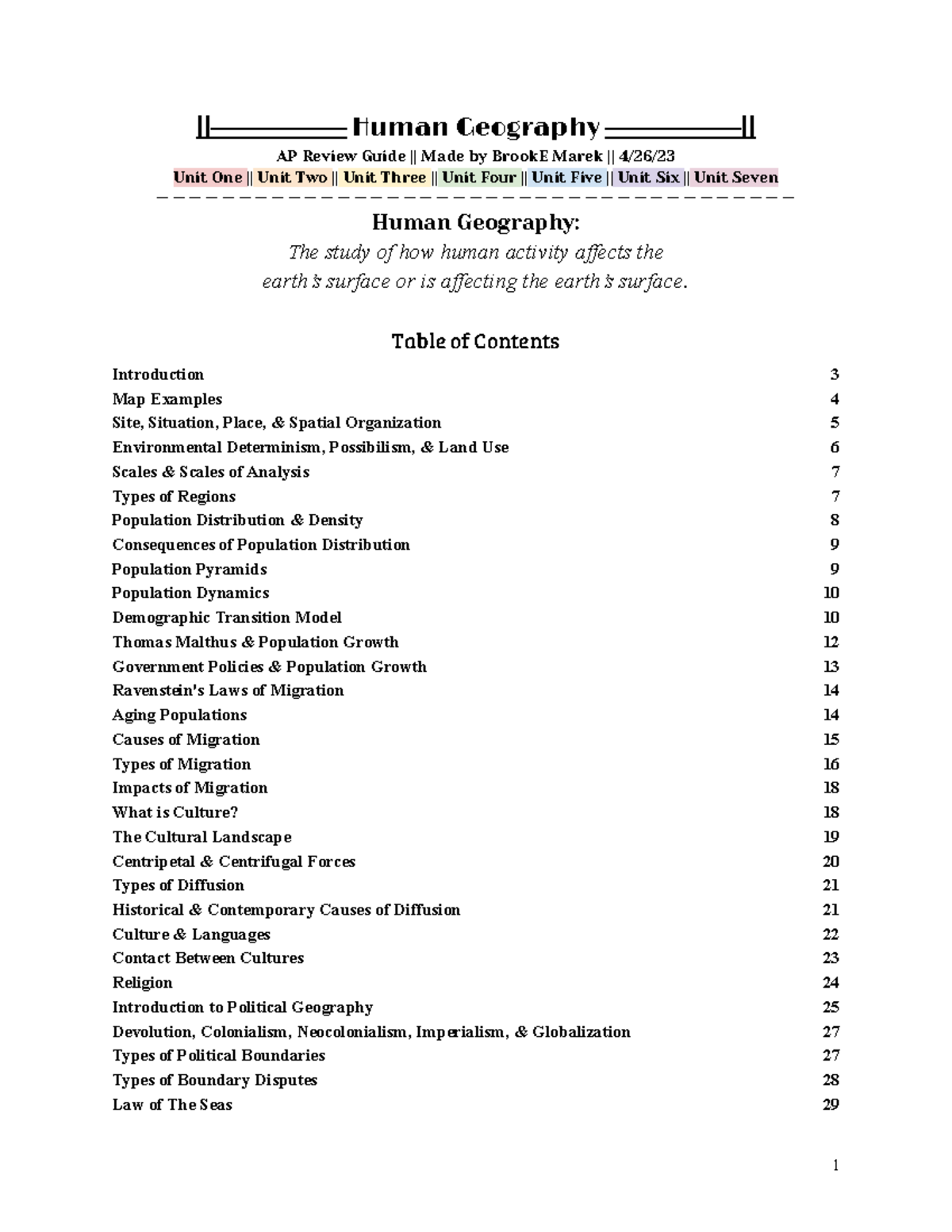 AP Human Geography Comprehensive Review Guide: Key Concepts & Terms ...