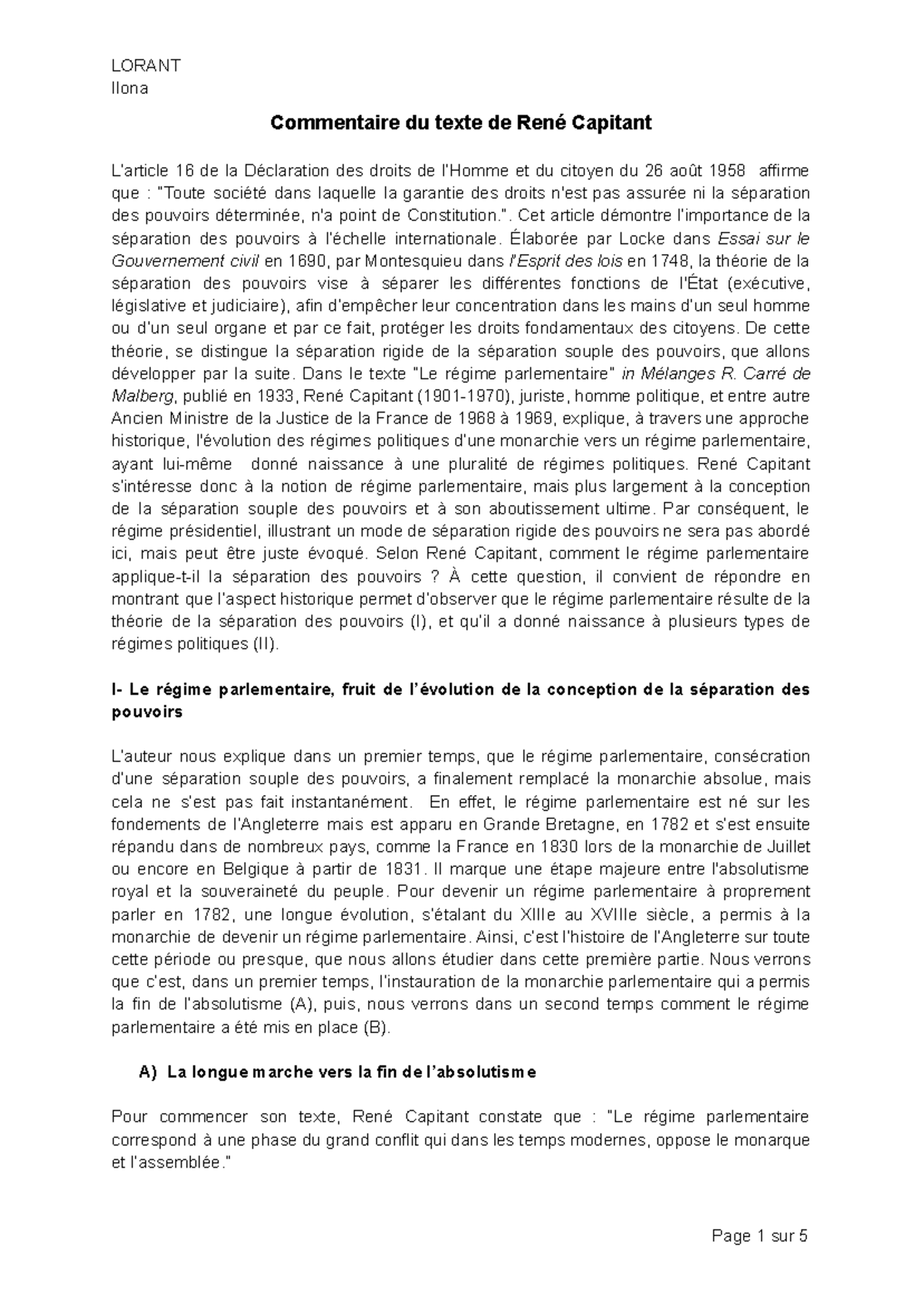 Commentaire sur "Le régime parlementaire" de René Capitant - LORANT ...