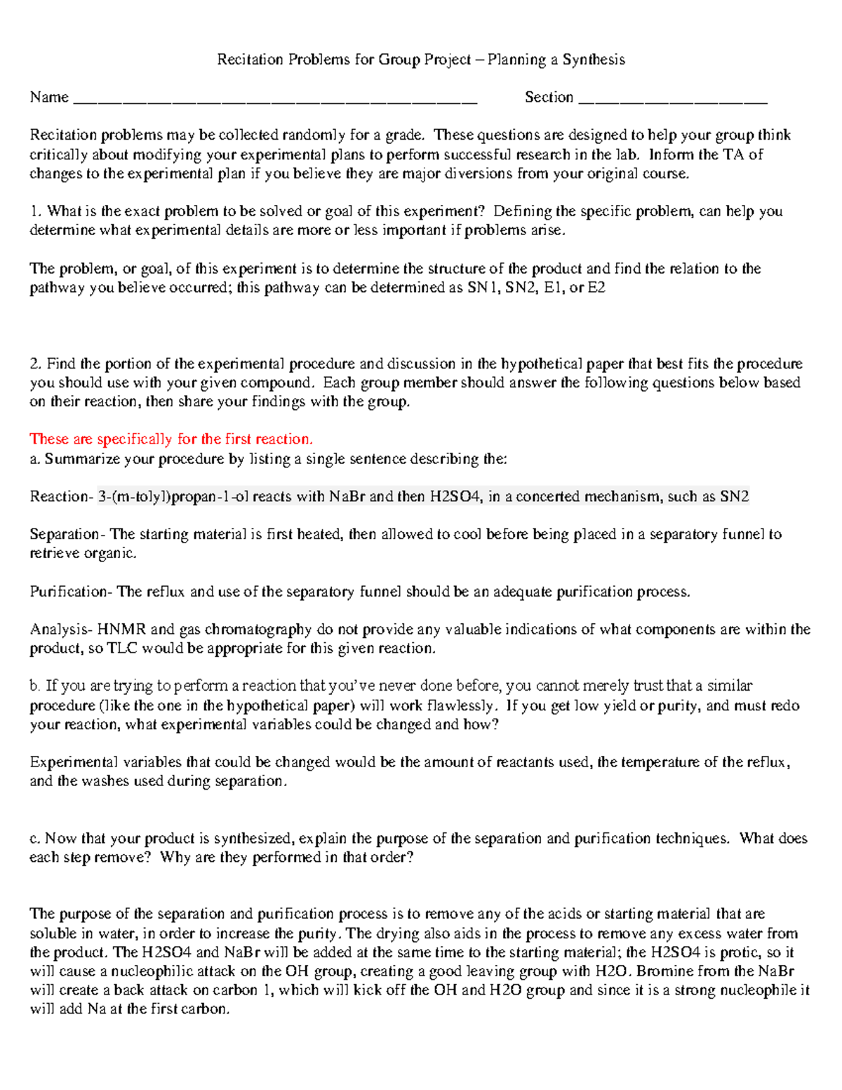 Recitation for Group Project 1-Planning - Recitation Problems for Group Project – Planning a ...