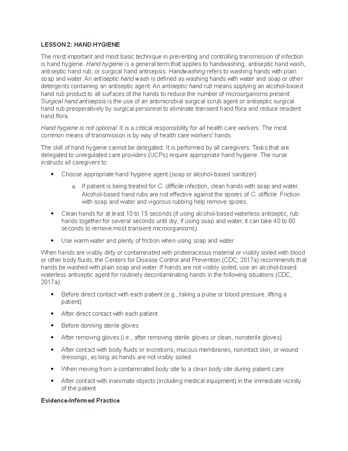 Module 2 Infection Control Lesson 2 - LESSON 2: HAND HYGIENE The most important and most basic ...