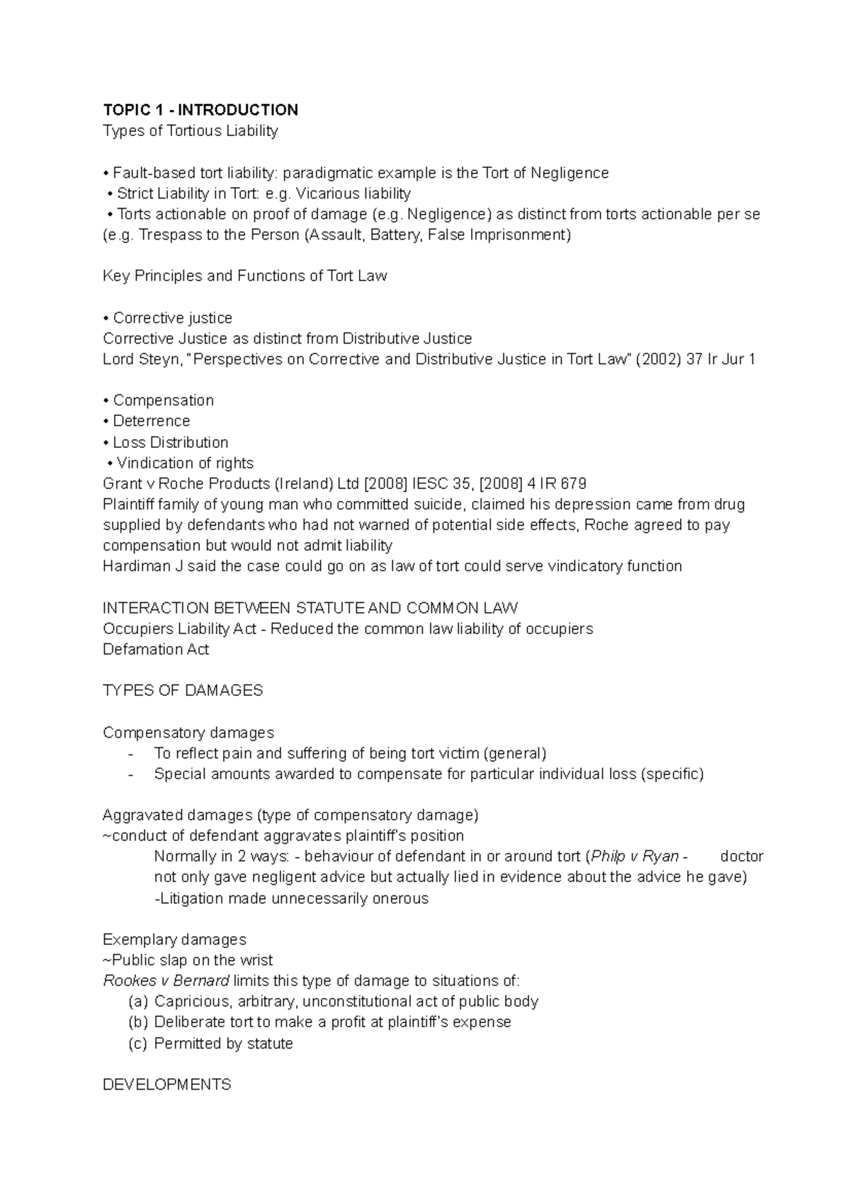 Torts Case Law Summaries: Key Negligence Decisions and Outcomes - Studocu