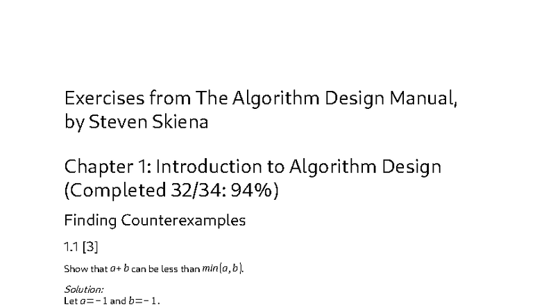 Exercises from The Algorithm Design Manual (CS101) - Chapter 1 Solutions - Studocu