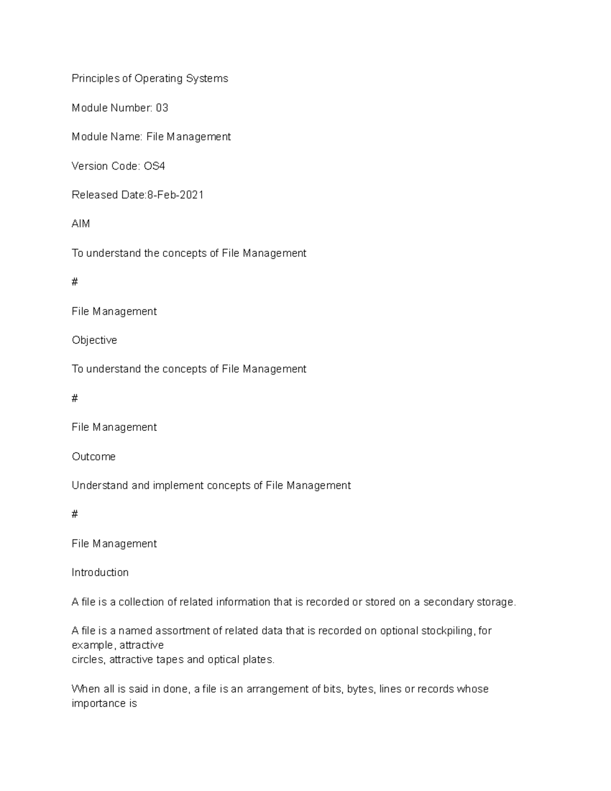 File Management (POS Module 3) - Principles of Operating Systems Module ...