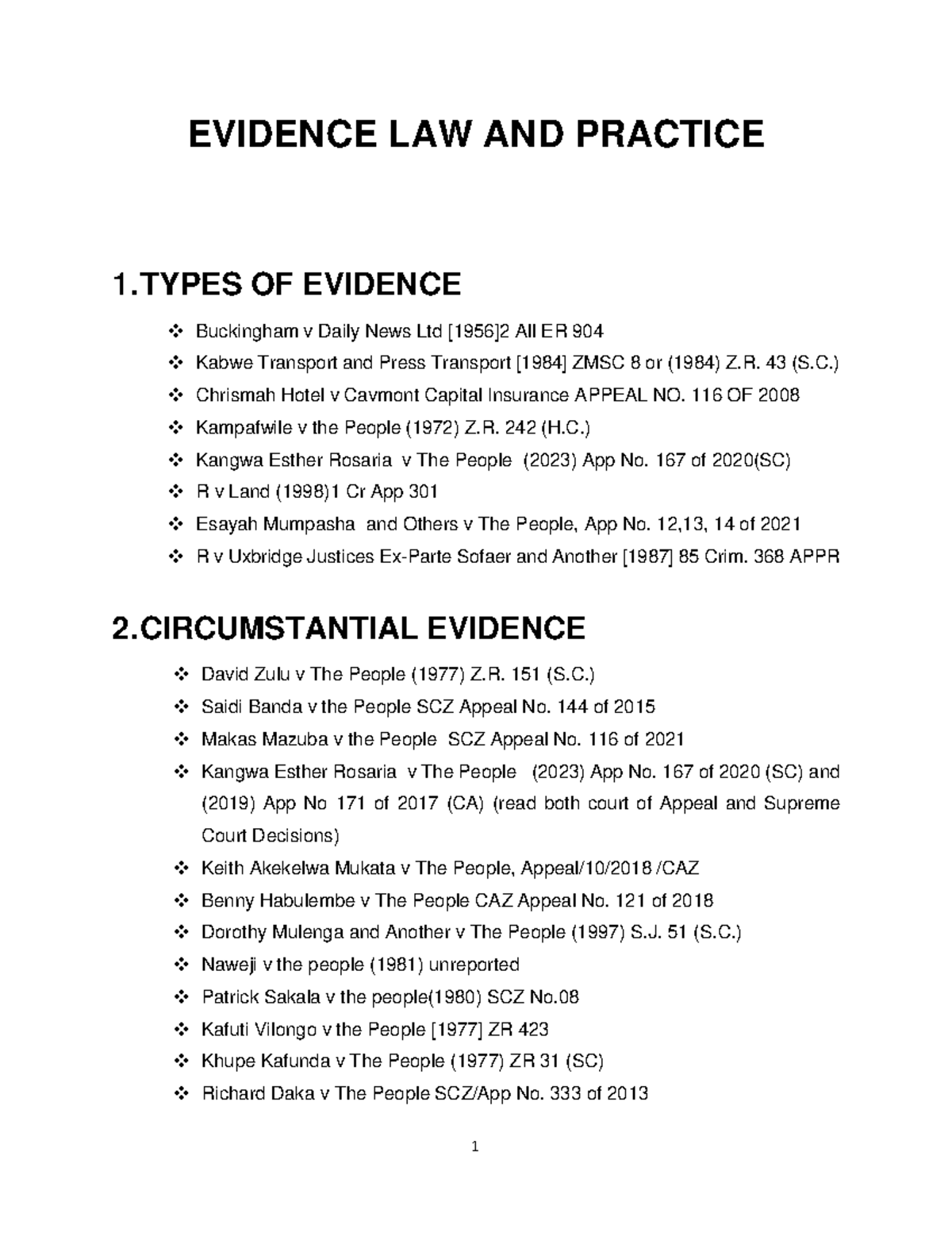 Evidence Law Case Study Guide - Comprehensive Overview - Studocu