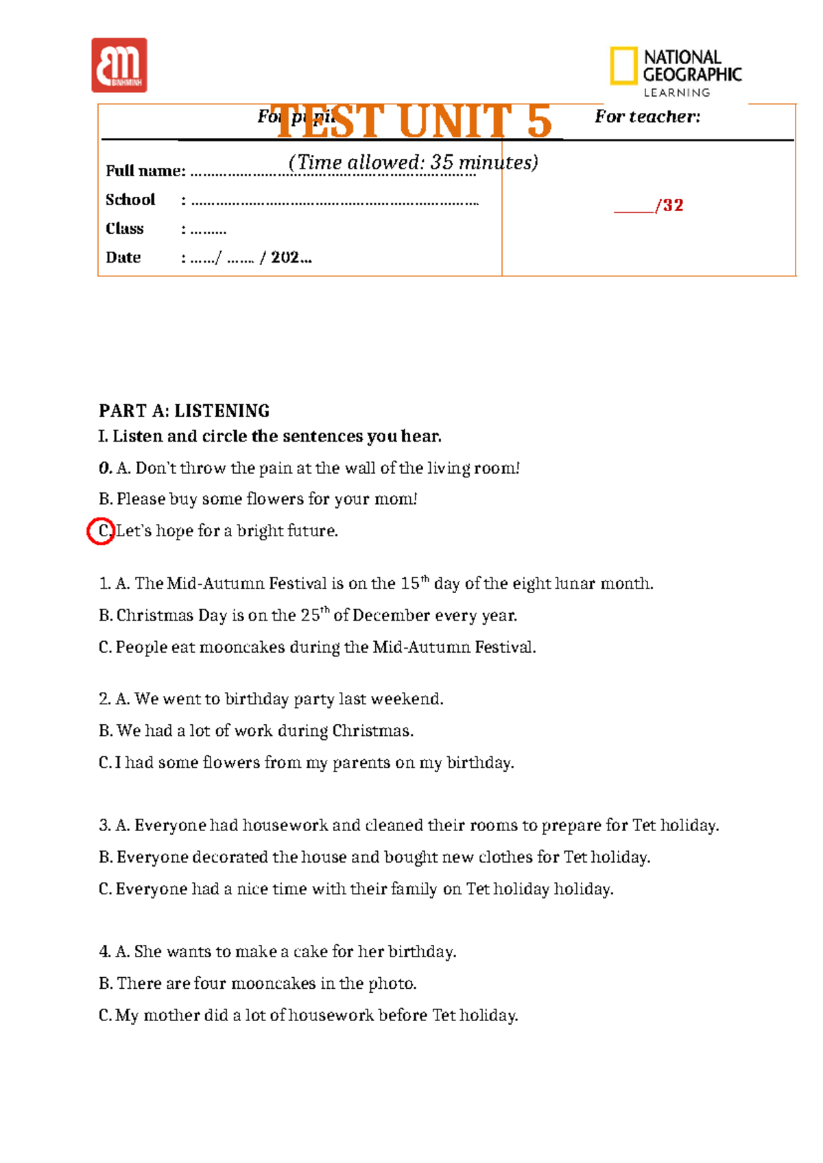TA 5 - WW - Listening & Reading Test Unit 5 - Student Guide - Studocu