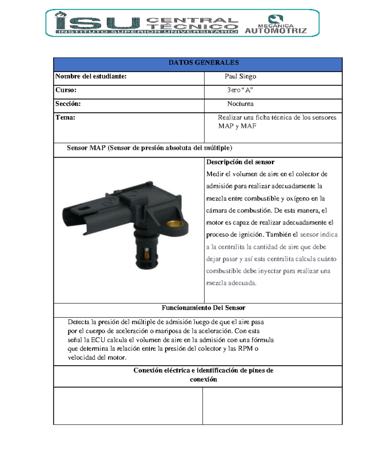 Ficha Técnica de Sensores MAP y MAF - Curso Automotriz - Studocu