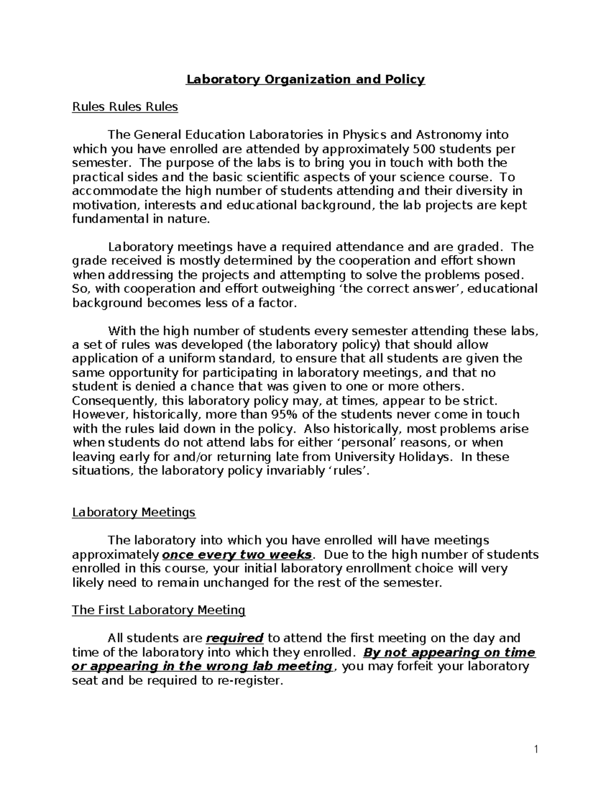 Lab Rules & Policies for PHYS 100 - Prof. Vahe - Studocu