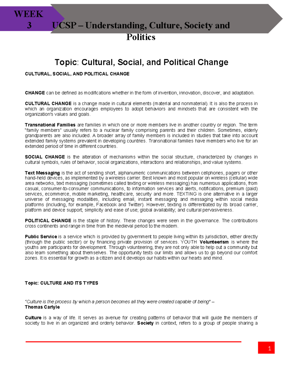 WEEK 3 UCSP: Understanding Cultural, Social, and Political Change - Studocu