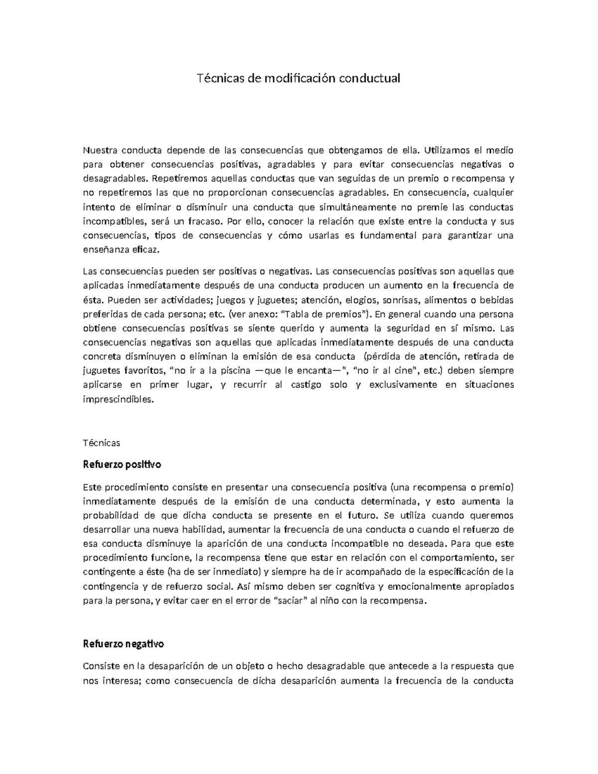 Técnicas de modificación conductual PDf - Técnicas de modificación ...