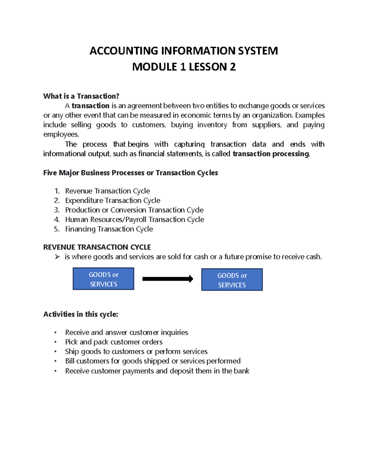 Module 1- Lesson 2 - ACCOUNTING INFORMATION SYSTEM MODULE 1 LESSON 2 ...