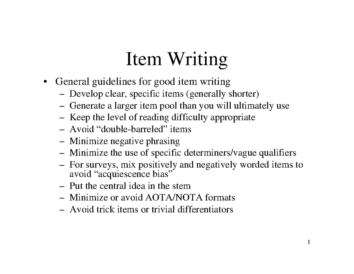 Item Writing and Analysis Techniques - Chapter 06 Guidelines - Studocu