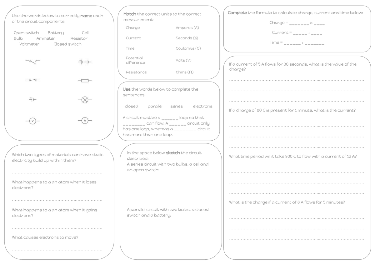 Electricity and Magnetism Revision Mat A3: Circuit Components ...