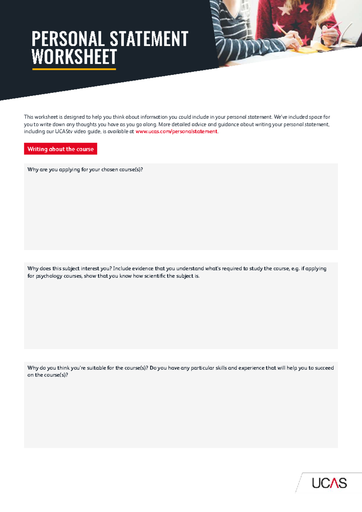 Ucas Personal Statement Worksheet: Guidance & Tips - Studocu