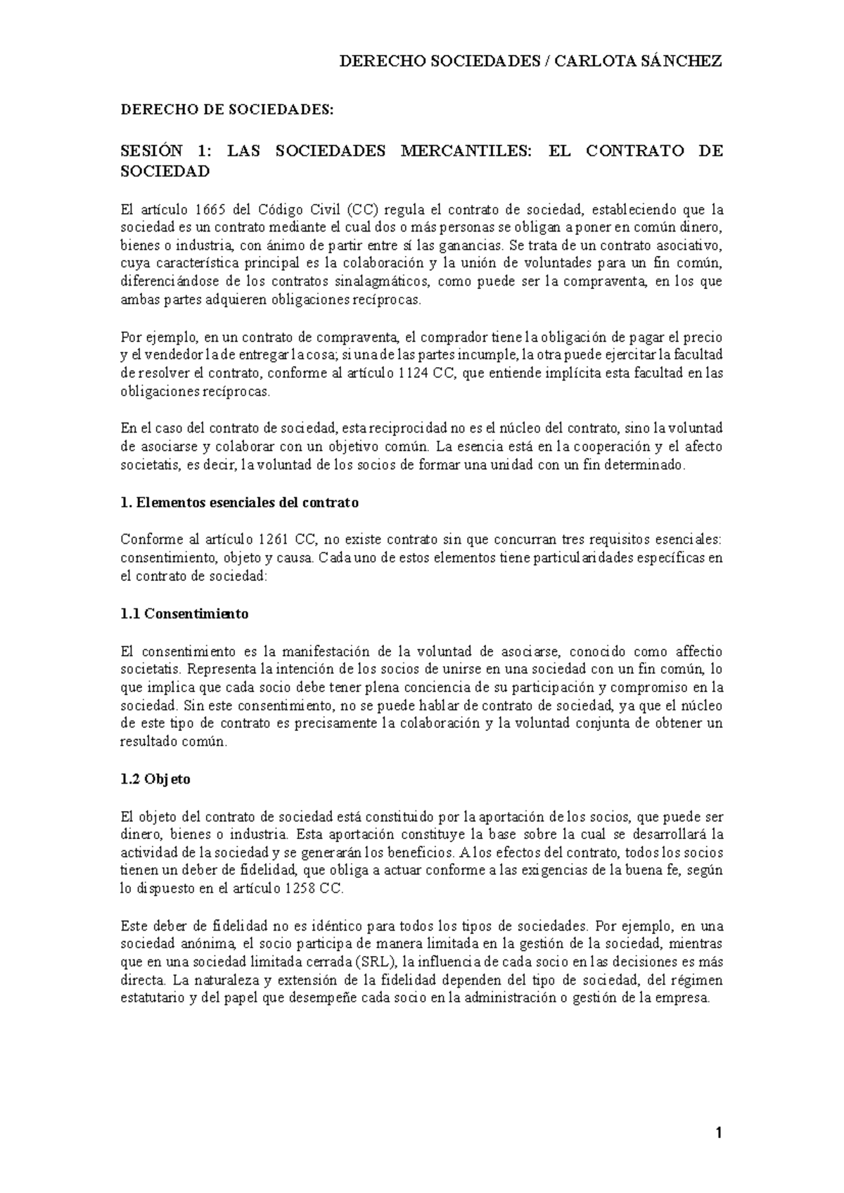 DERECHO DE SOCIEDADES: SESIÓN 1 Y 2 - CARLOTA SÁNCHEZ - Studocu