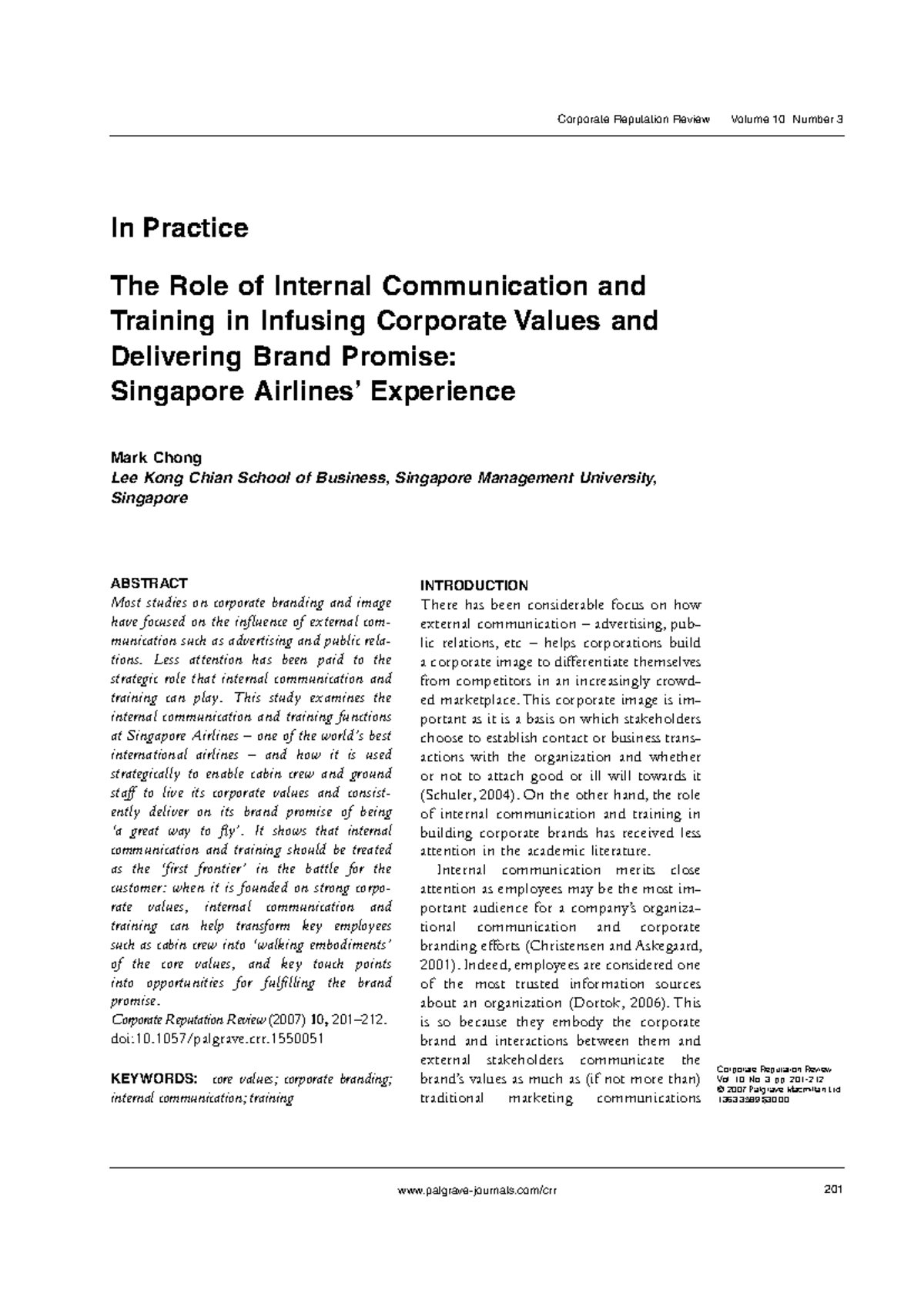 The Role of Internal Communication & Training in Corporate Values: SIA ...