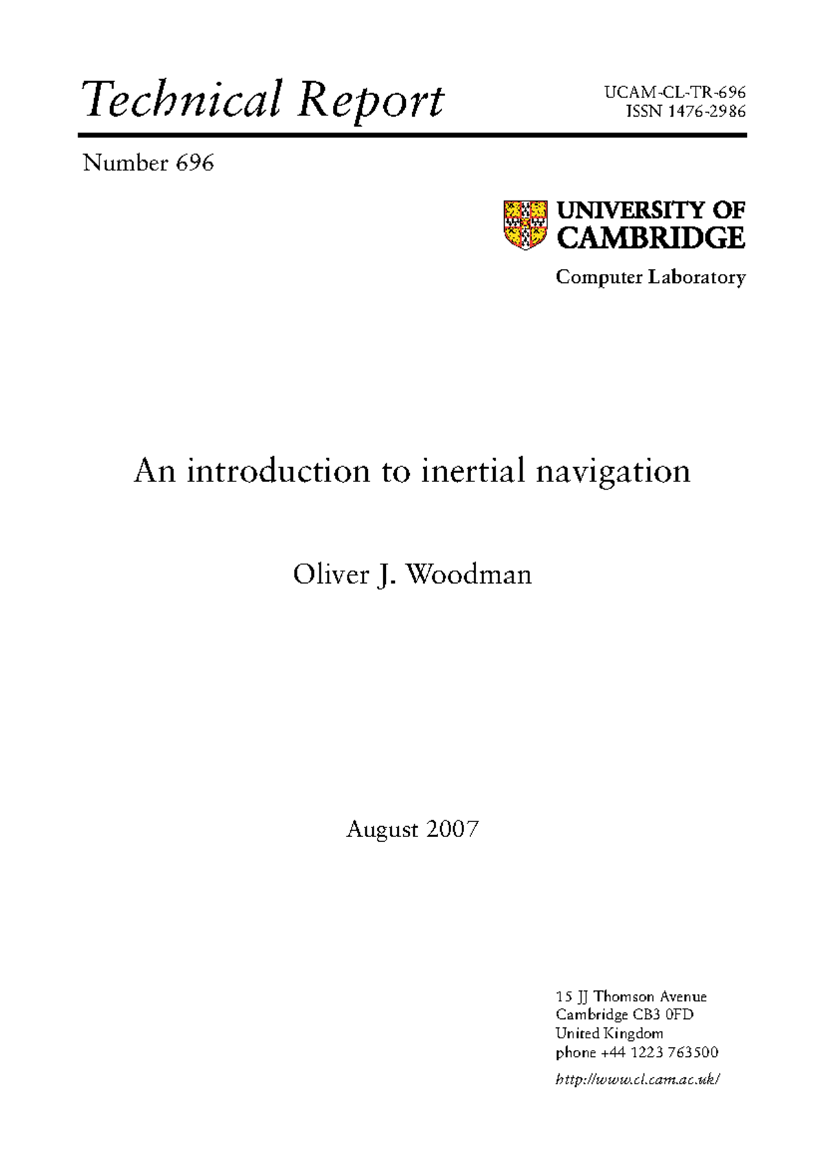 UCAM CL TR 696 - Inertial Navigation System Overview - Studocu