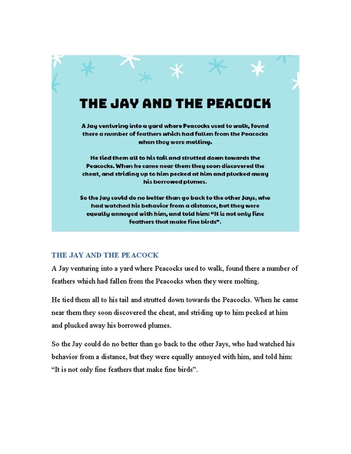 The Jay and the Peacock - Poem Analysis and Interpretation - Studocu