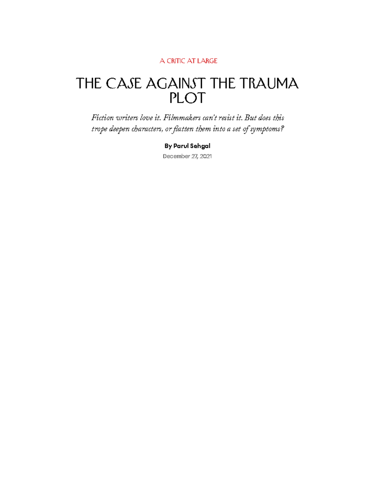 The Case Against the Trauma Plot: Analyzing Modern Narrative Trends ...