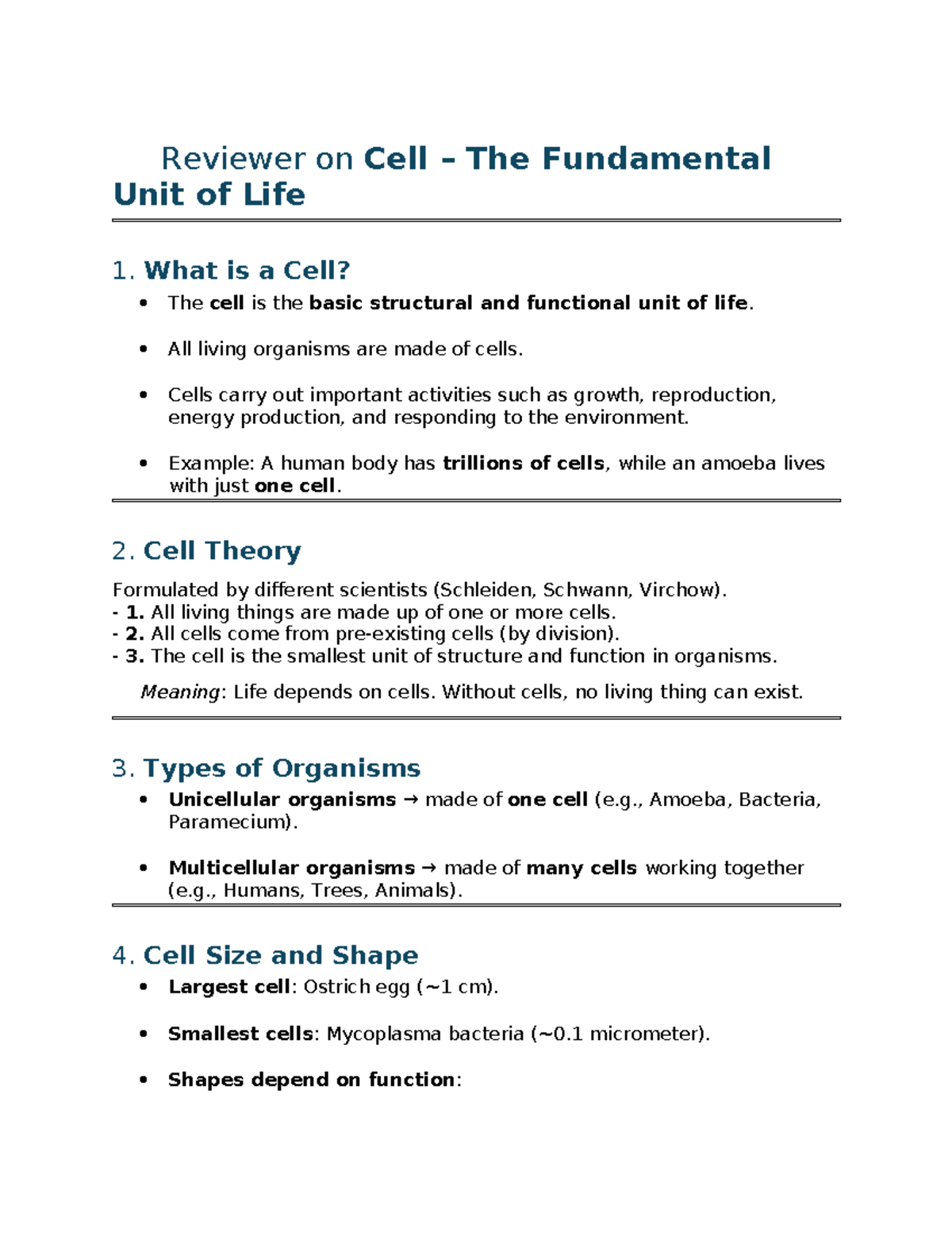 Cell Biology Review: The Fundamental Unit of Life - Studocu