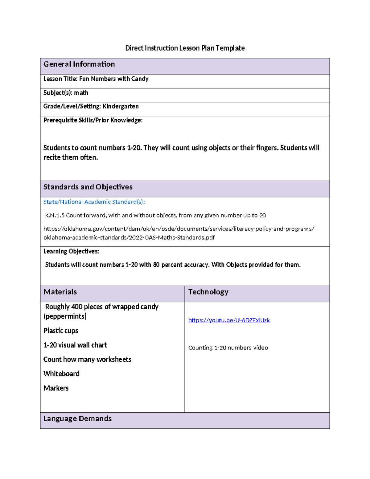 D091 TASK 2 Template - Task 2 - Direct Instruction Lesson Plan Template ...