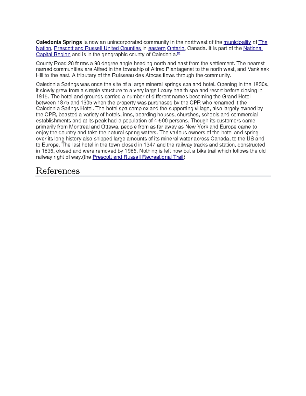 Caledonia Springs canadian history ...