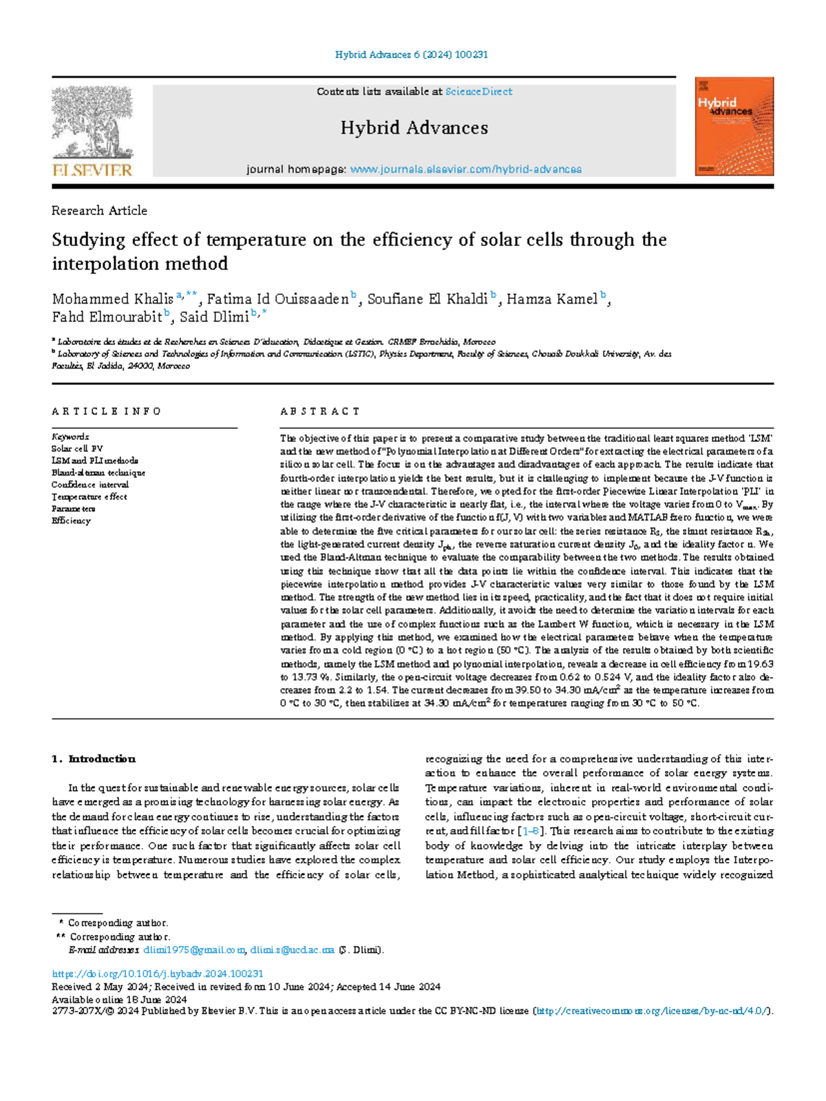 Studying Temperature Effects on Solar Cell Efficiency: Hybrid Advances ...