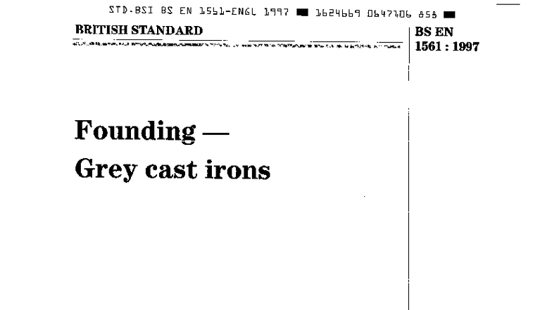BS EN 1561:1997 - Founding Grey Cast Irons Standards Overview - Studocu