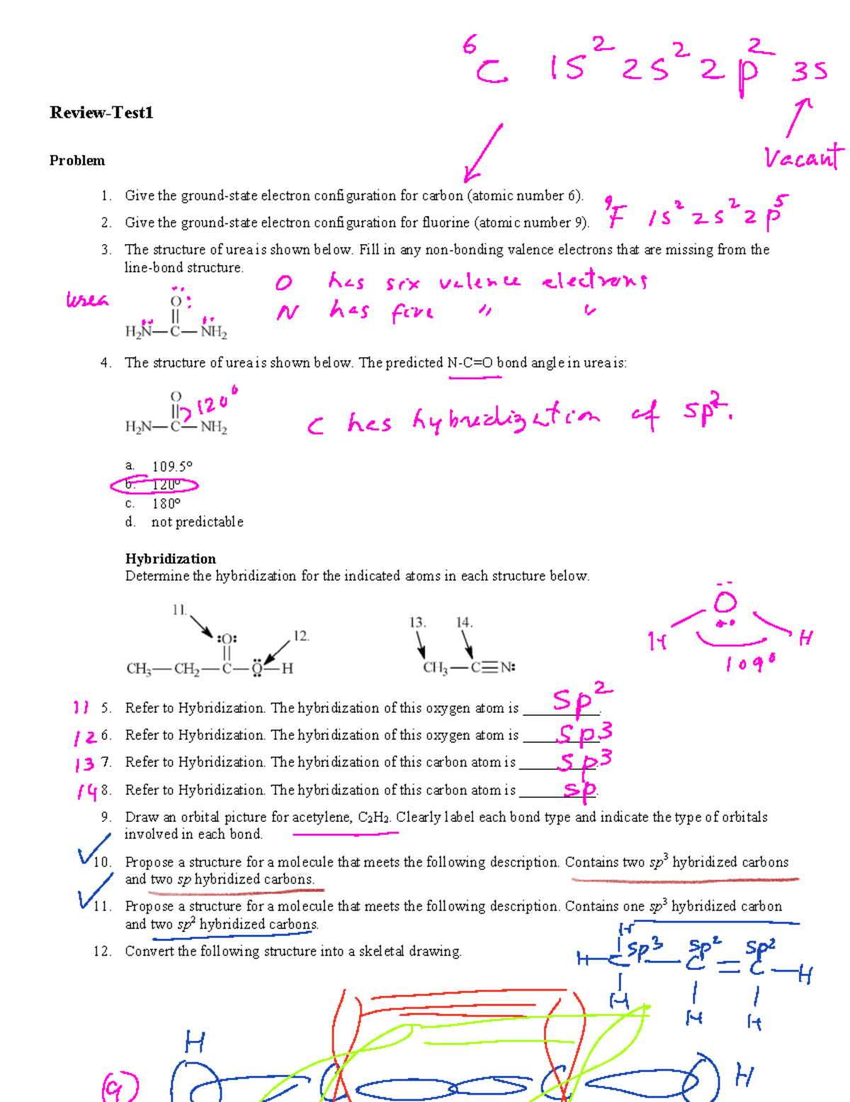 Chemistry Review Test 1: Electron Configurations & Hybridization - Studocu