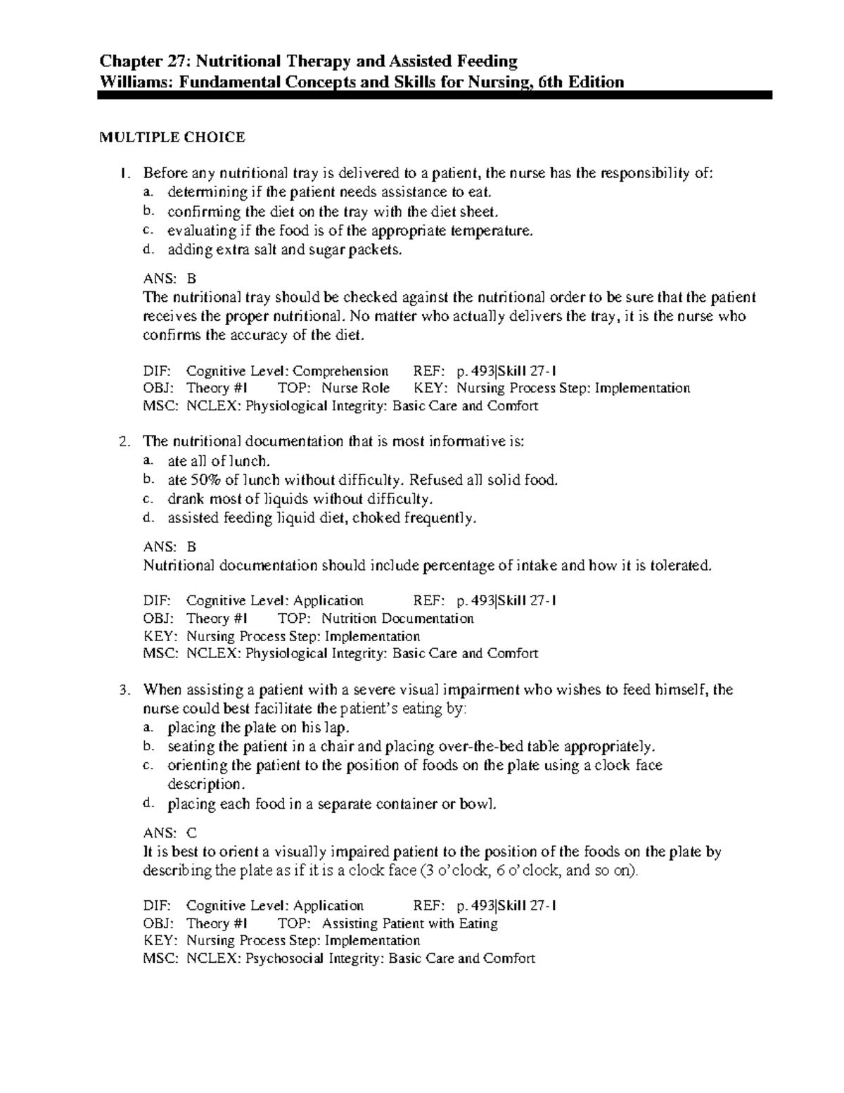 Chapter 27: Nutritional Therapy & Assisted Feeding - Nursing Concepts ...