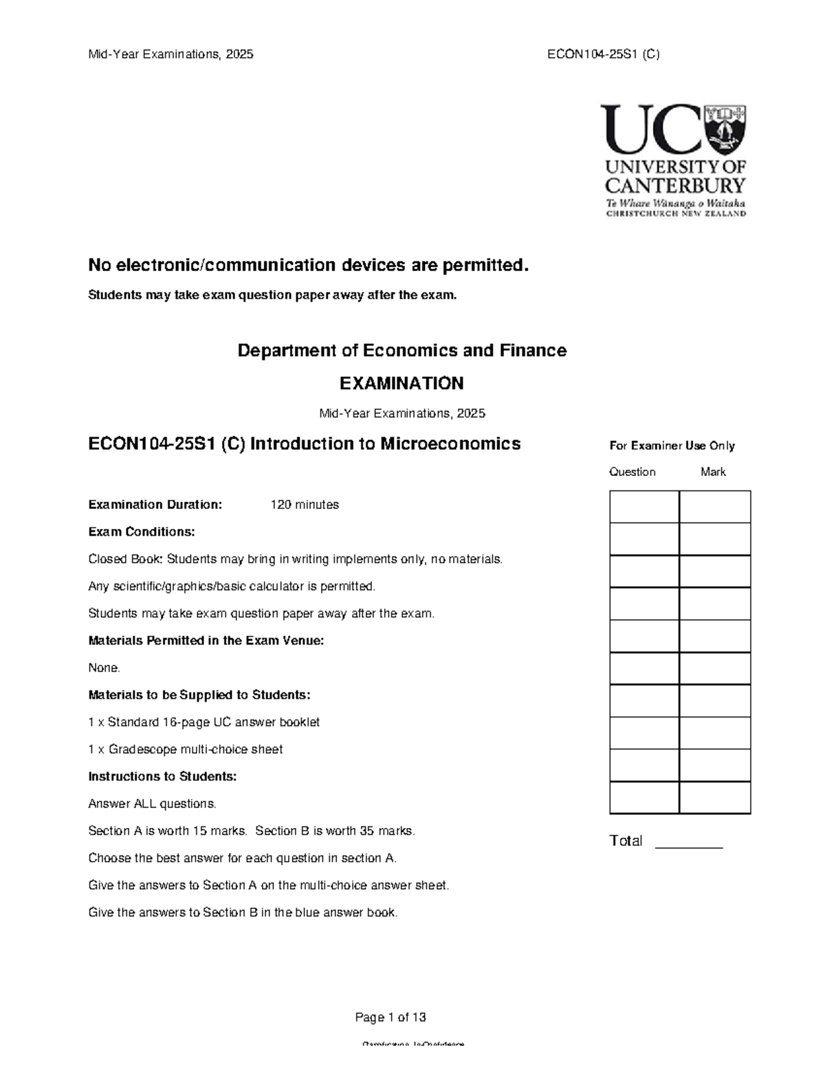 ECON104 - 25S1 (C) Final Exam: Introduction to Microeconomics - Studocu