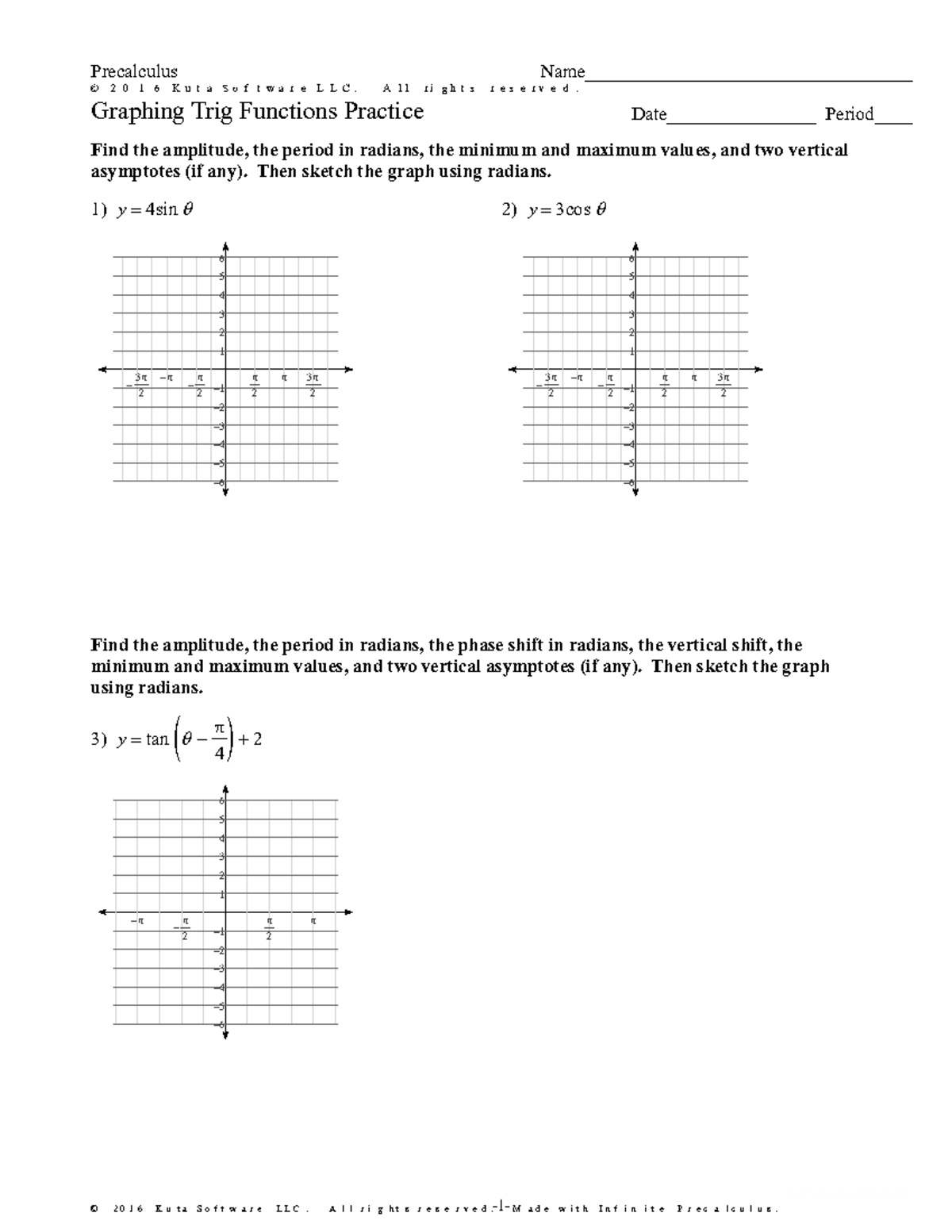 Graphing Trig Functions Practice - Precalculus 4B - Studocu
