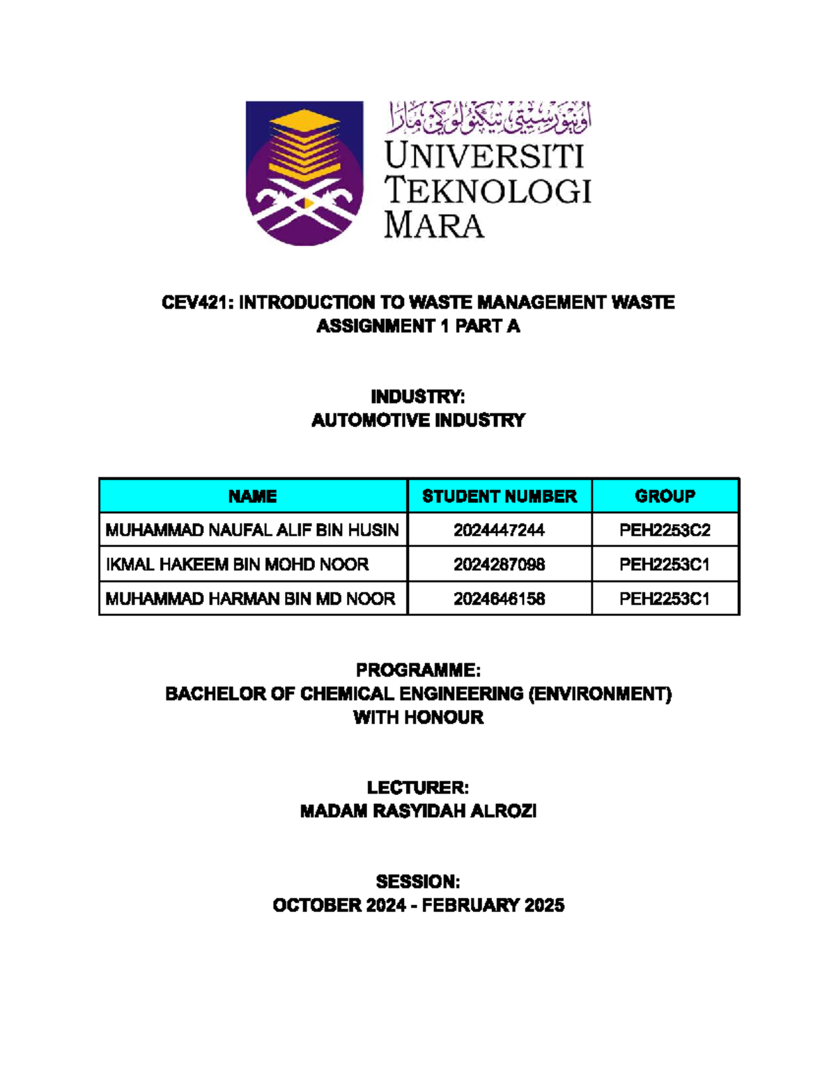 CEV421: Waste Management Assignment 1 - Automotive Industry Insights ...