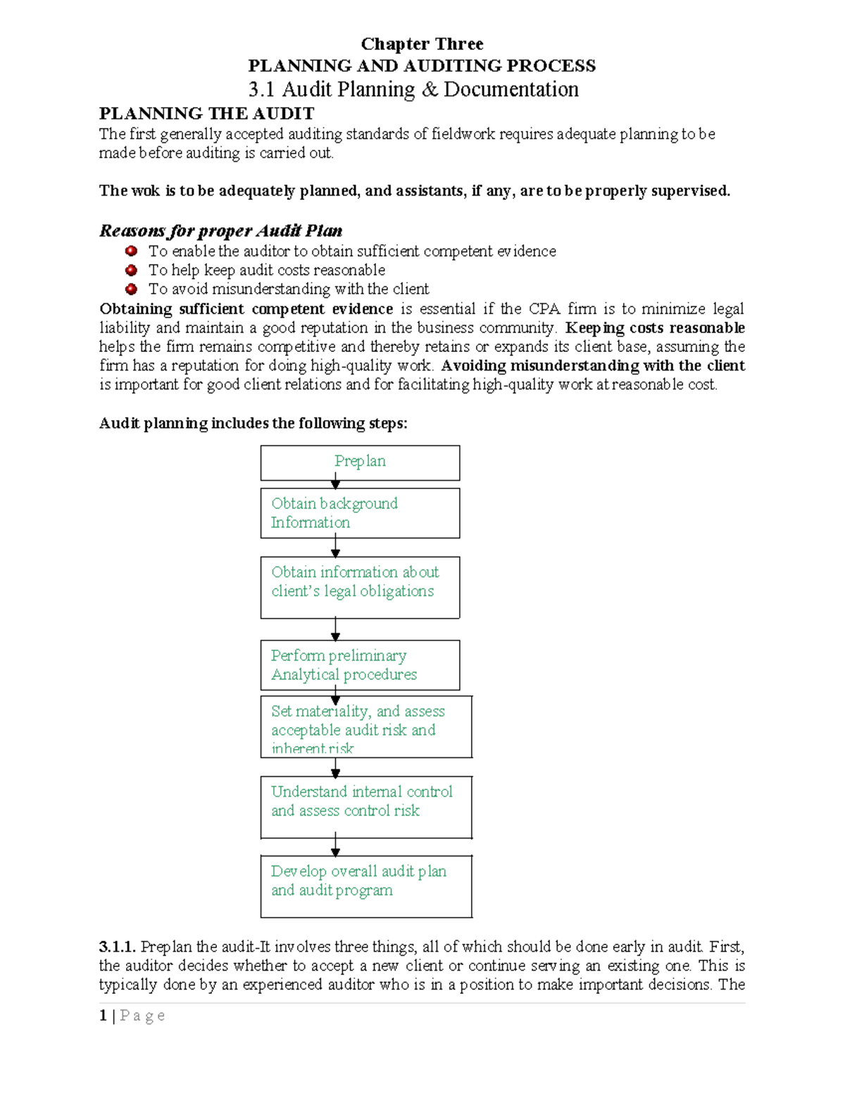 Chapter 3: Audit Planning and Process Overview (AUD 101) - Studocu