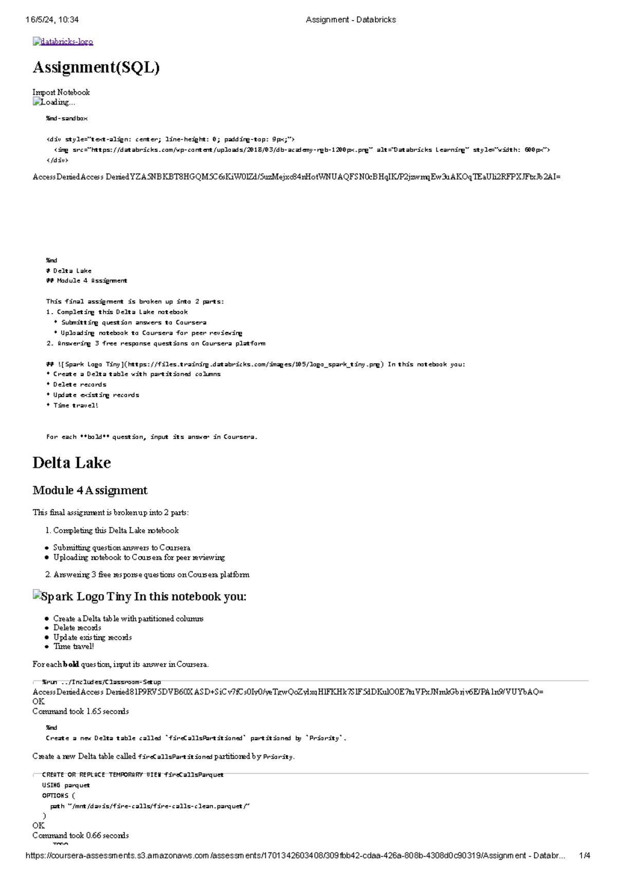 Assignment - Databricks SQL: Delta Lake Module 4 Final Assignment - Studocu