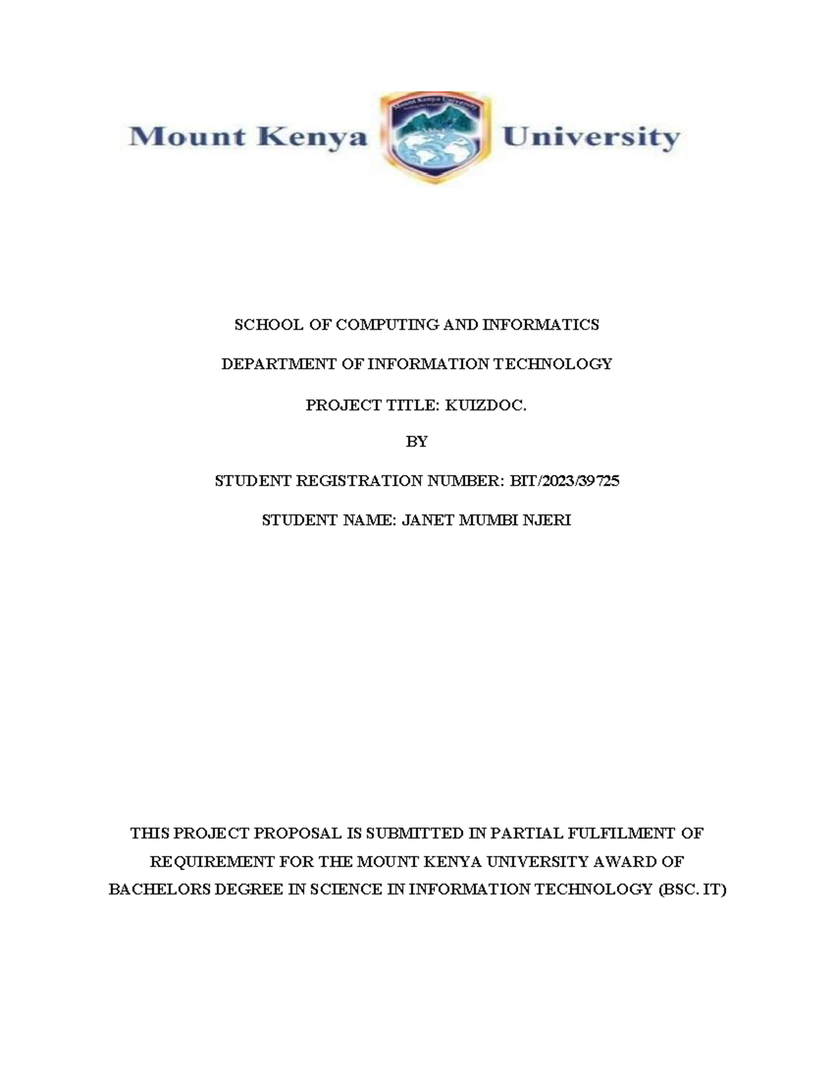 BSC. IT Project Proposal: KuizDoc - AI-Driven Learning Tool - Studocu