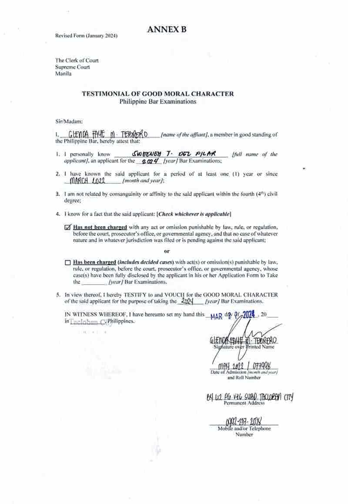 Philippine Bar Exam 2024: Testimonial of Good Moral Character - Studocu