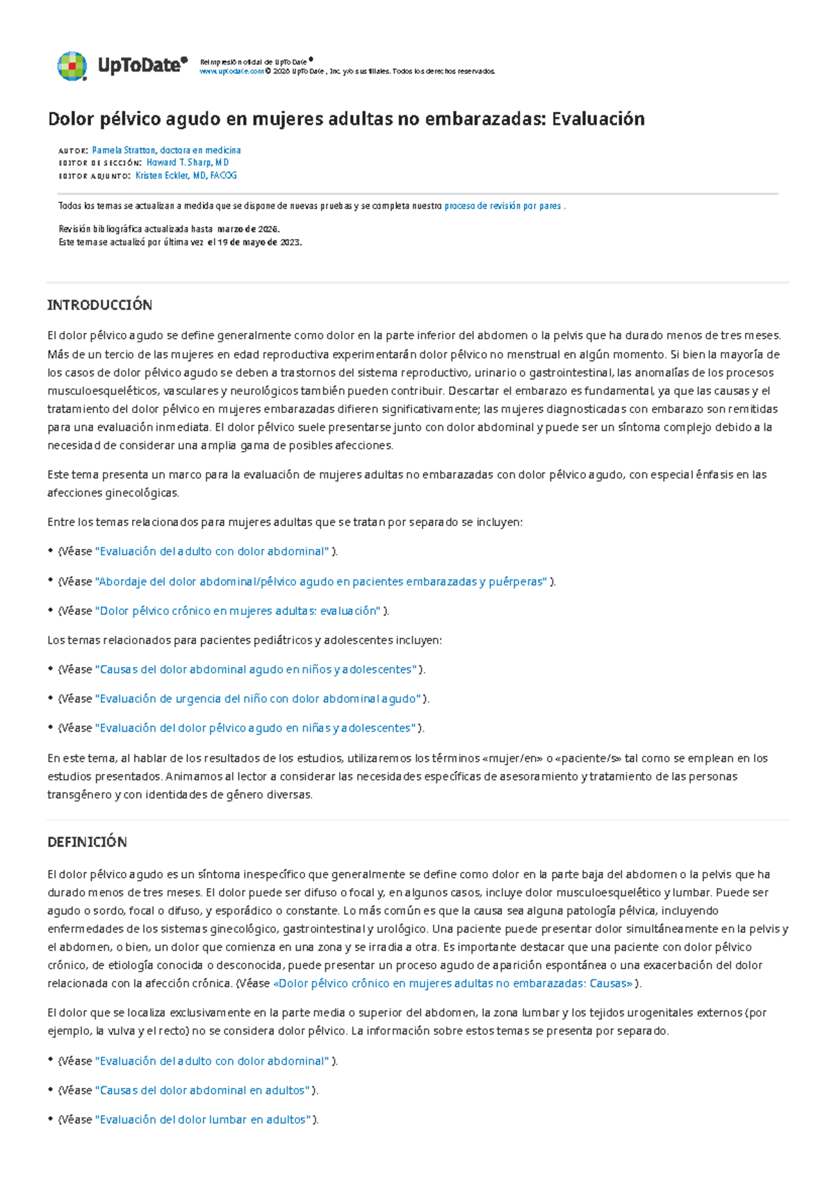 Evaluación del Dolor Pélvico Agudo en Mujeres Adultas No Embarazadas ...