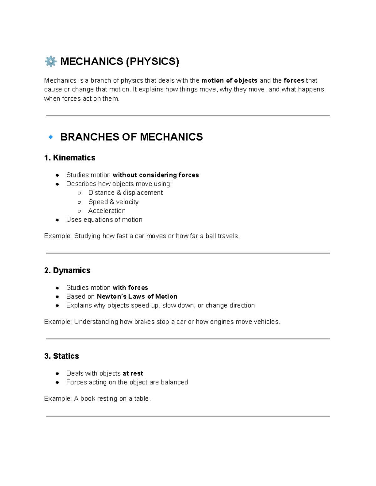 MECHANICS (PHYSICS) - Key Concepts and Applications Overview - Studocu