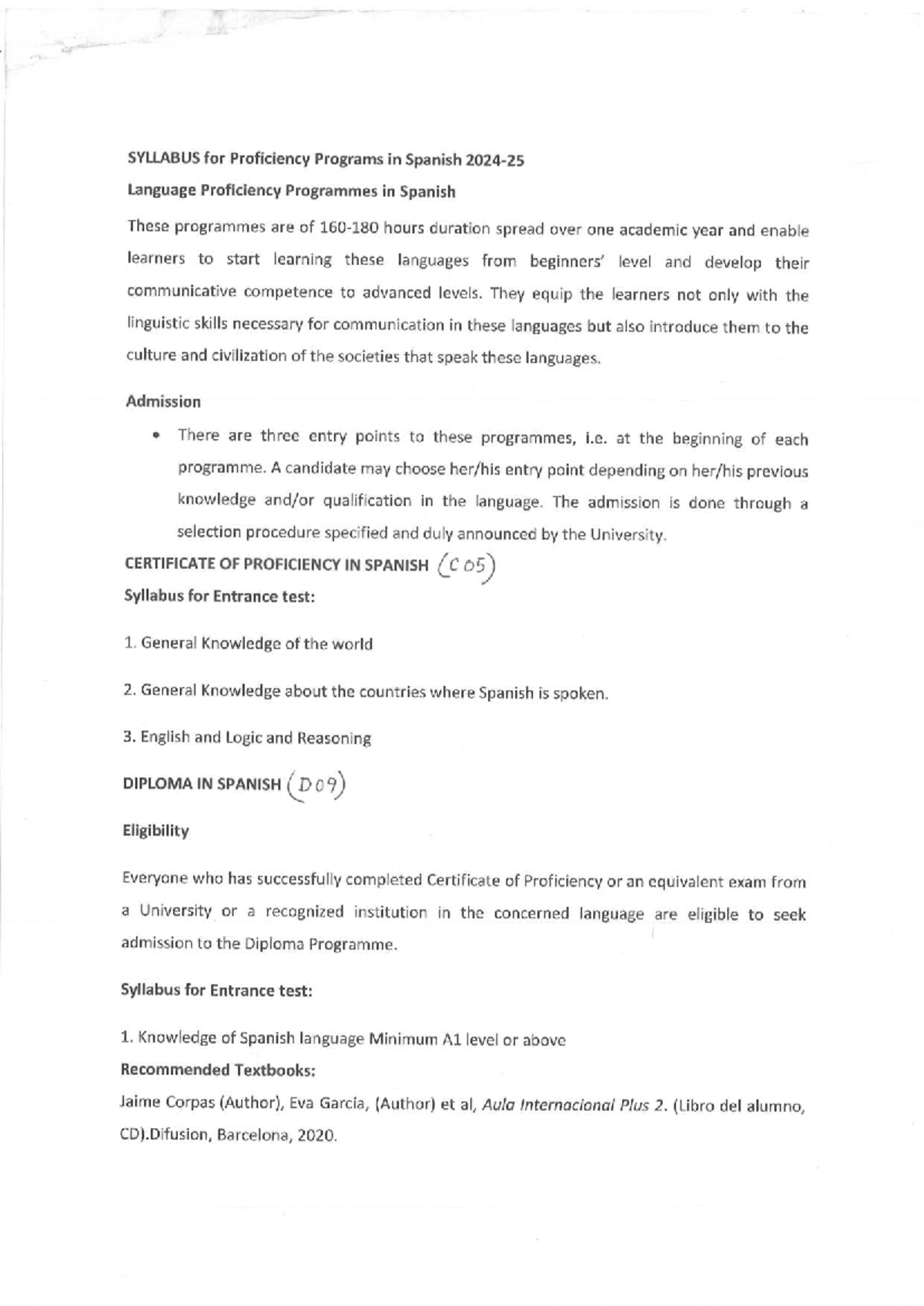 A05 - A short summary on spanish - SYLLABUS for Proficiency Programs in ...