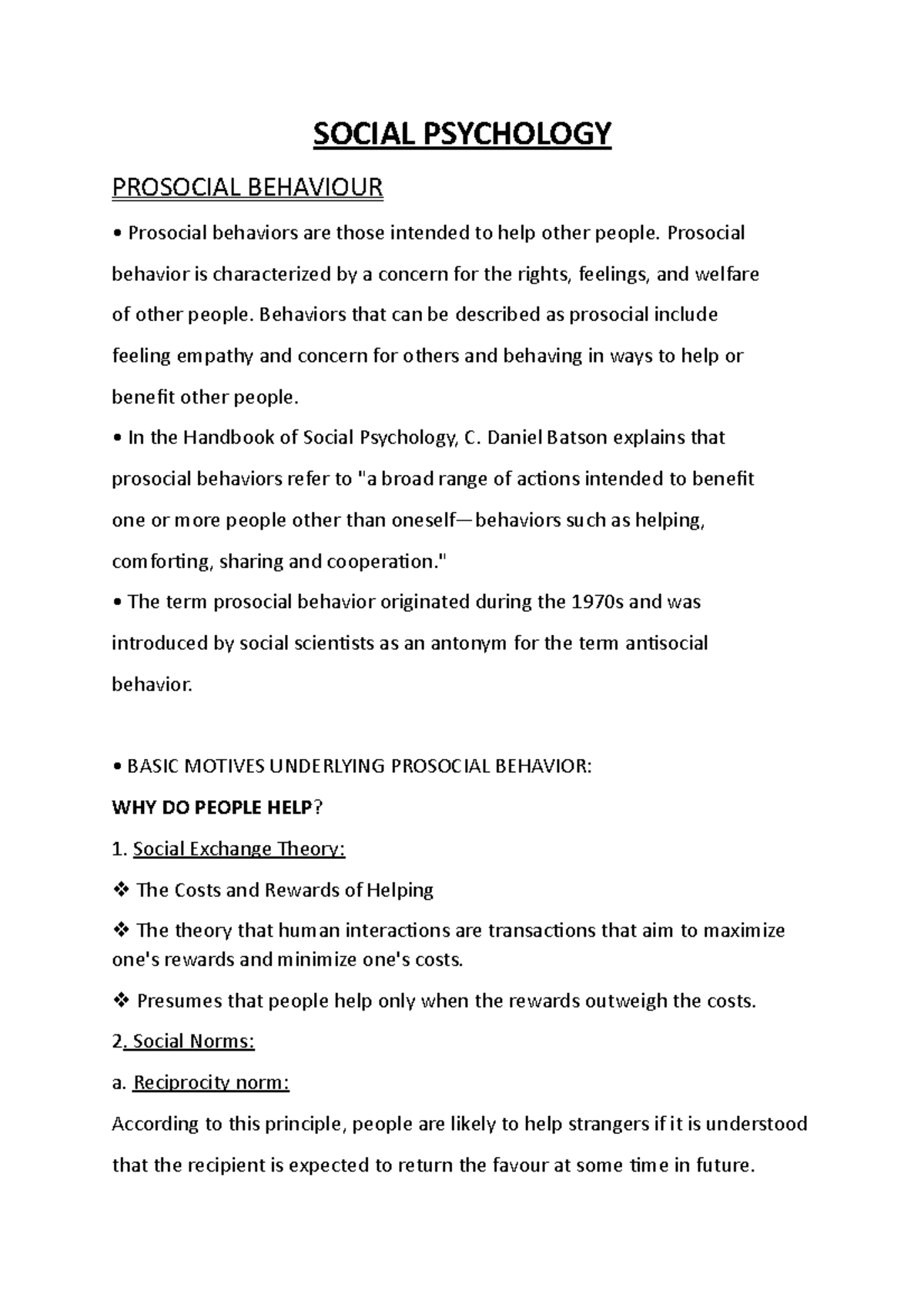 SOC 101: Prosocial Behaviour - Understanding Helping Actions - Studocu