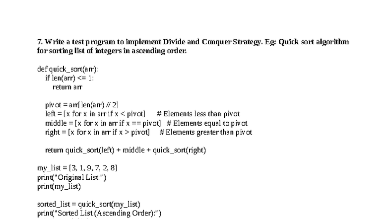 DAA Lab Manual: Implementing Divide and Conquer Algorithms - Studocu