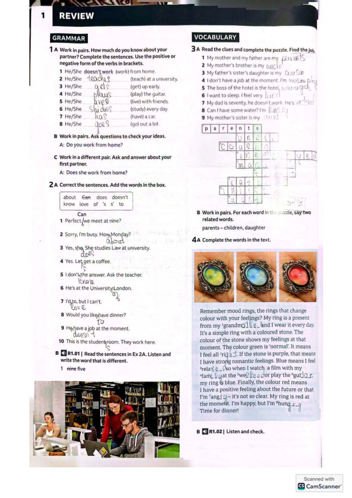 1 REVIEW GRAMMAR & VOCABULARY 3A - Practice Exercises and Activities ...