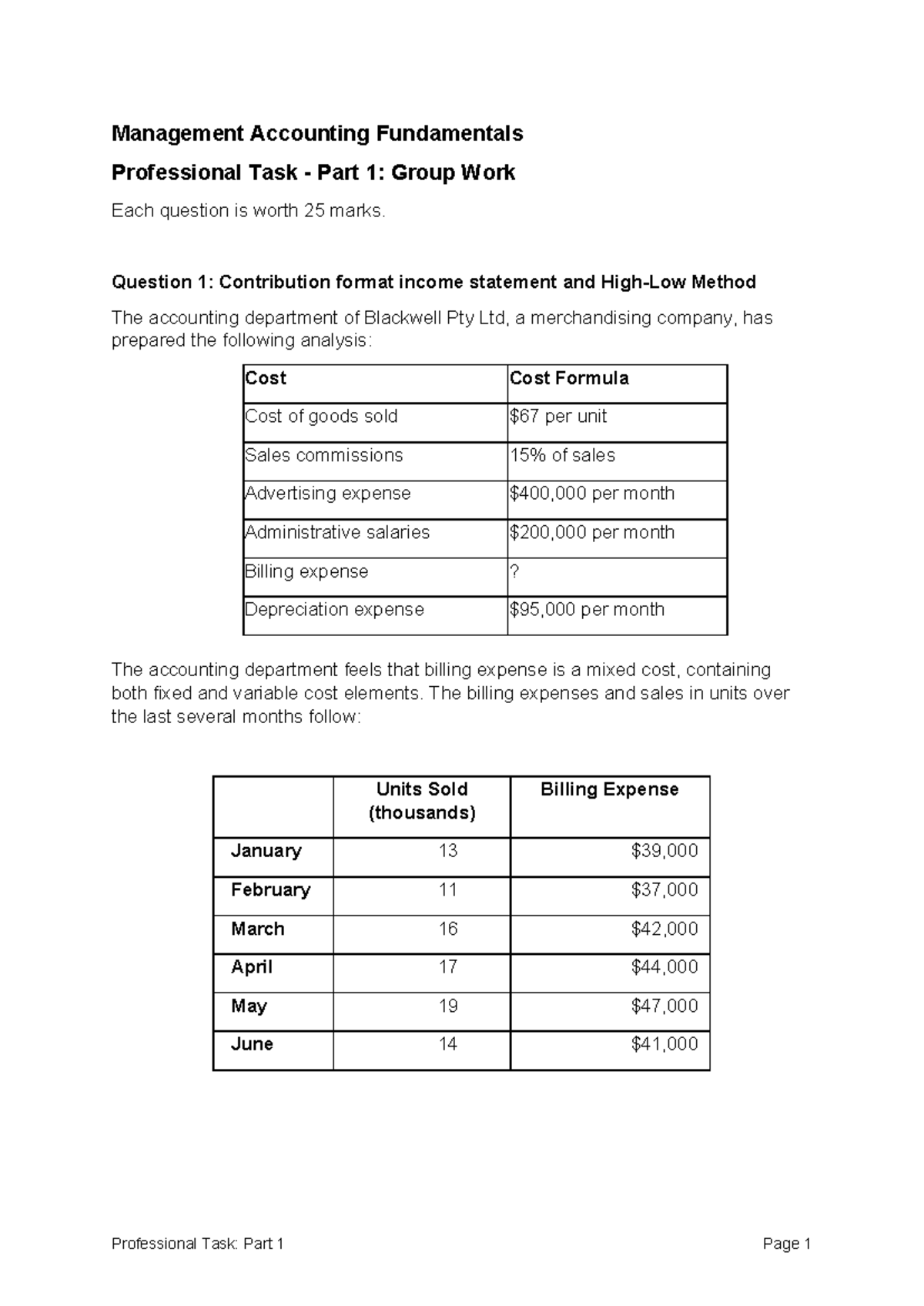 Management Accounting Fundamentals: Professional Task Part 1 Analysis ...