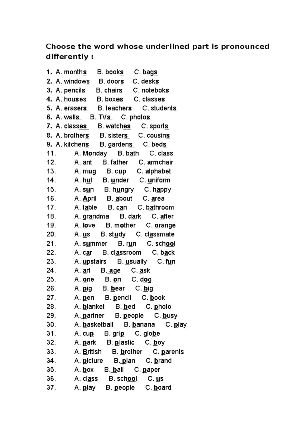 Final Exam: Phát Âm, Trọng Âm, Word Form (Units 1-3) - Studocu
